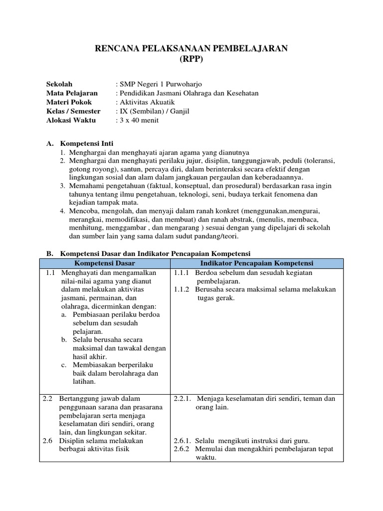 RPP Gerak Koordinasi Lengan Dan Tungkai Gaya Punggung | PDF