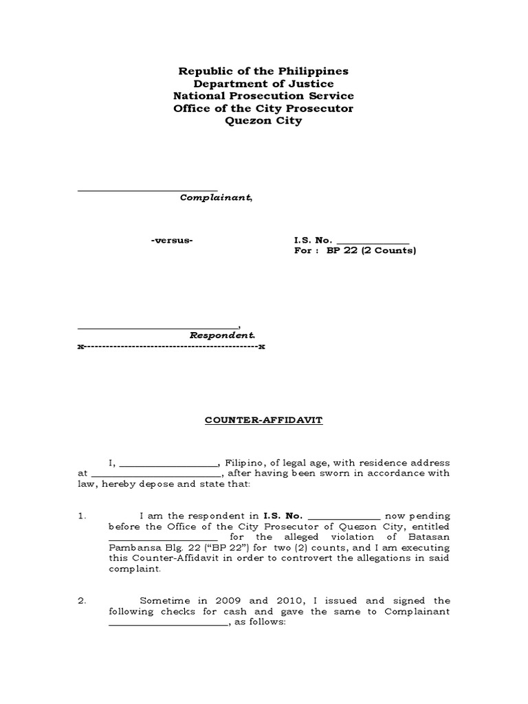 Counter-Affidavit BP22 | PDF | Affidavit | Notary Public
