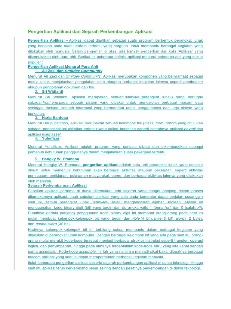 Pengertian Aplikasi Dan Sejarah Perkembangan Aplikasi | PDF
