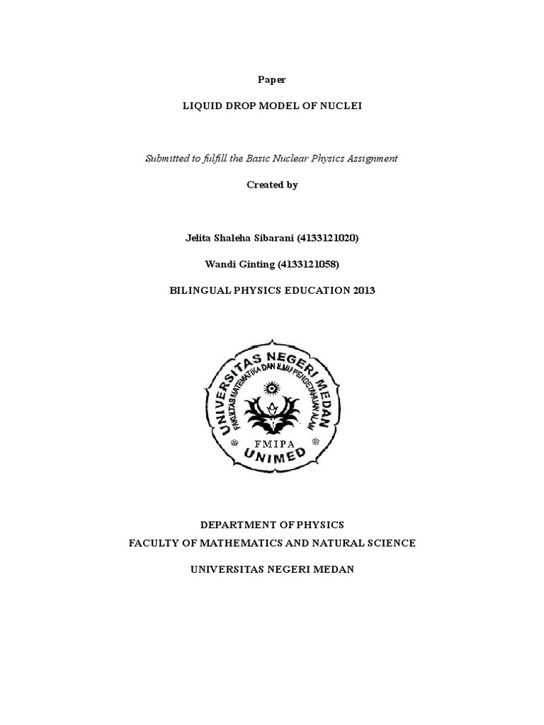 Liquid Drop Model in Nuclear Physics | PDF | Atomic Nucleus | Nuclear ...