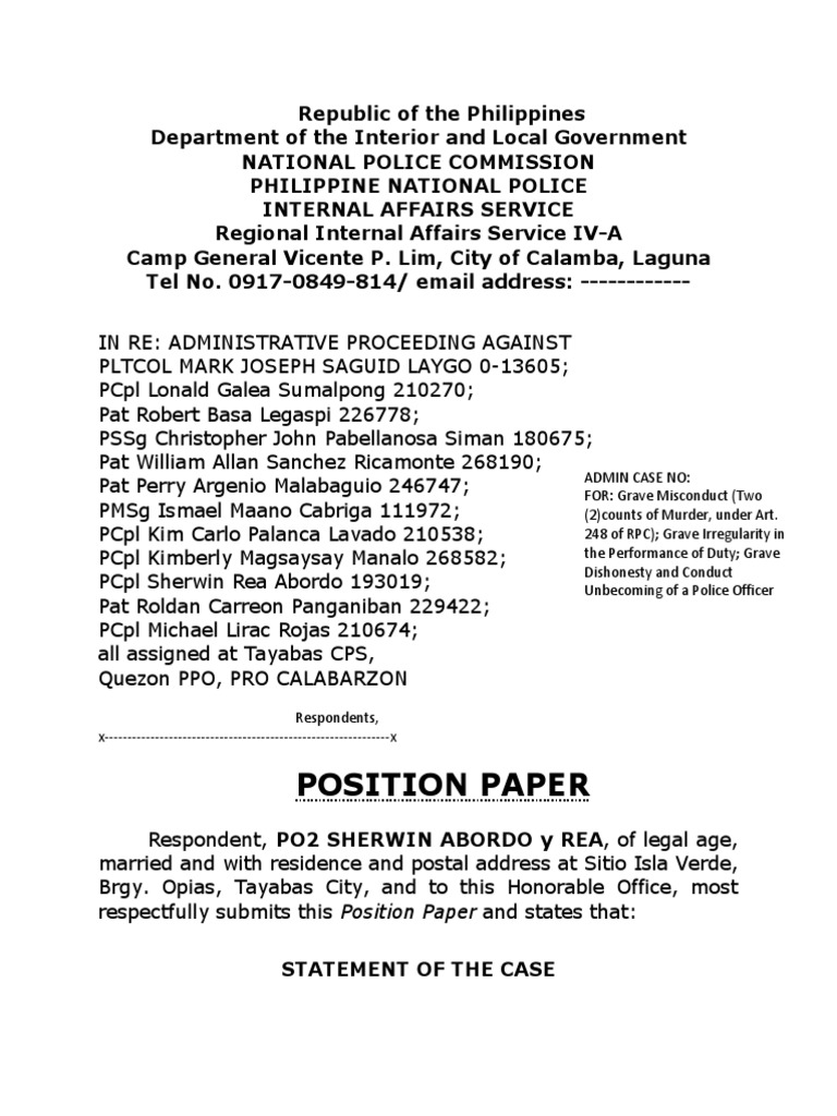 Admin Position Paper ABORDO | PDF | Dishonesty | Government