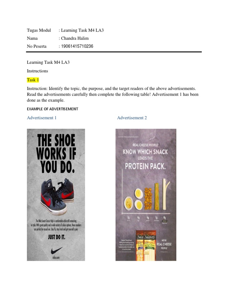 Learning Task M4 LA3 Ok | PDF | Sneakers | Foods