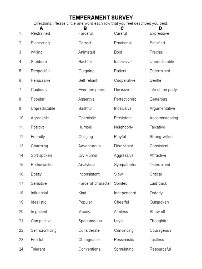 Temperament Survey | PDF | Psychological Concepts | Psychology