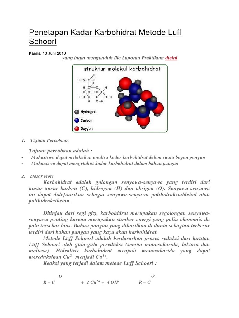 Analisis Karbohidrat Metode Luff-Schoorl | PDF