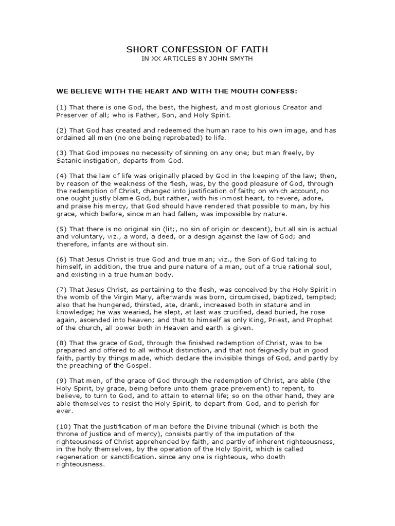 Short Confession of Faith | PDF | Grace In Christianity | Justification ...