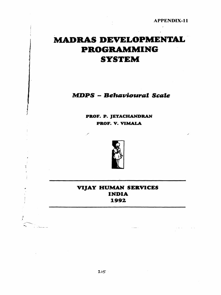 Madras Developmental Programming System: Mbps Behavioural Scale | PDF ...