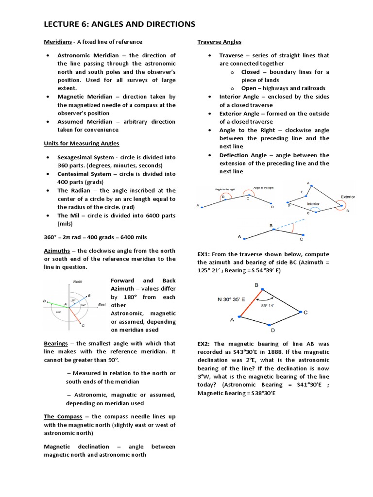 Lecture 6 Angles and Directions PDF | PDF | Angle | Azimuth
