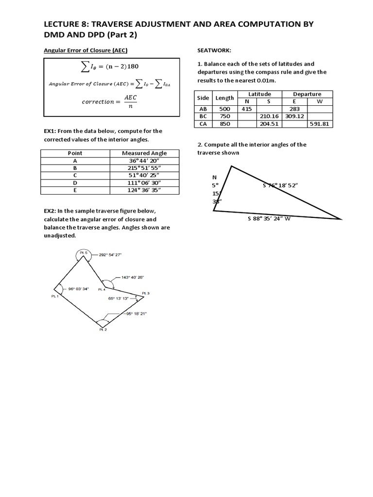 Lecture 8 Traverse Adjustment and Area Computation by DMD and DPD Part 2 PDF | PDF