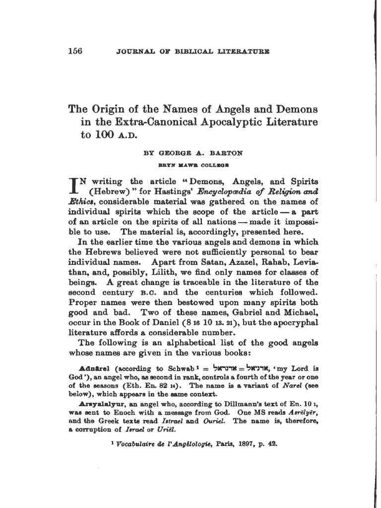The Origin of The Names of Angels and Demons The Extra-Canonical ...