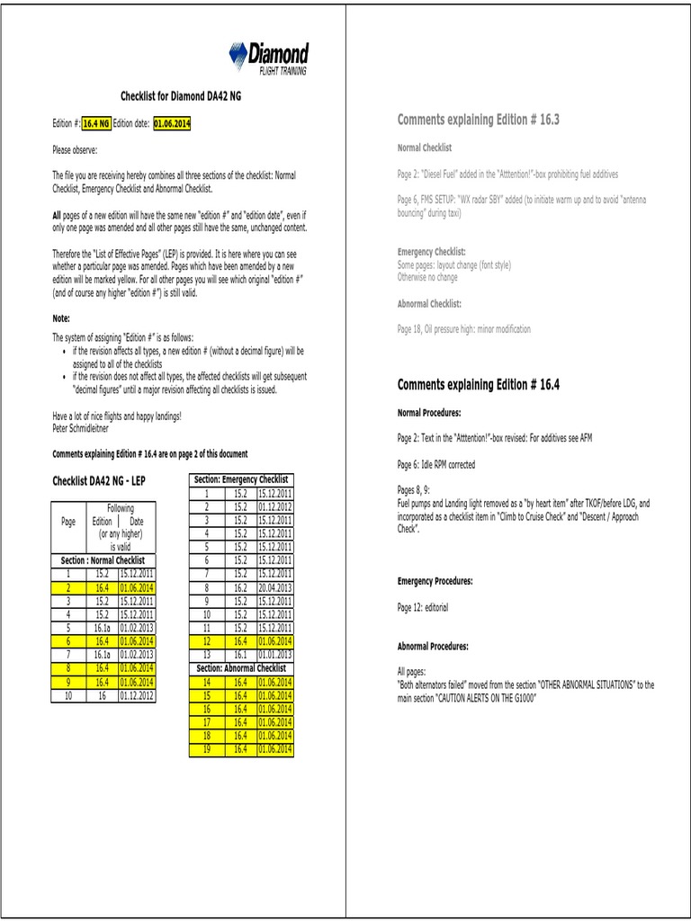 DA42 NG Checklist Edit16 4 A5 | PDF | Aircraft Flight Control System ...