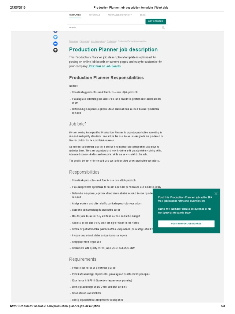 Production Planner Job Description Template - Workable | PDF | Business | Economies