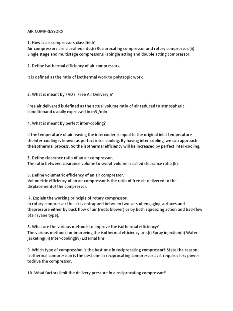 Air Compressor Short Questions. | PDF | Pump | Internal Combustion Engine
