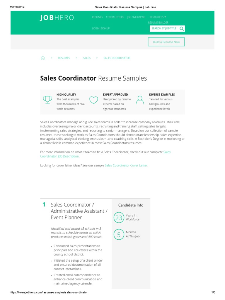 Sales Coordinator Resume Samples - JobHero | PDF | Sales | Résumé