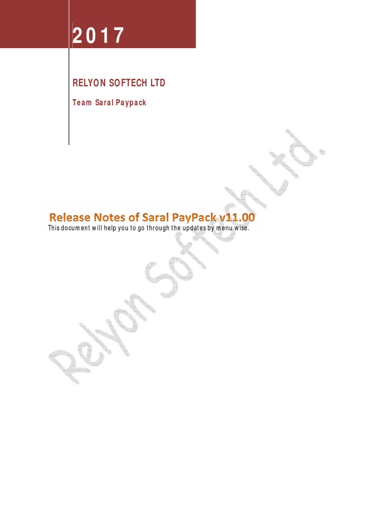 Saral PayPack v11.00 Release Notes | PDF | Salary | Microsoft Excel