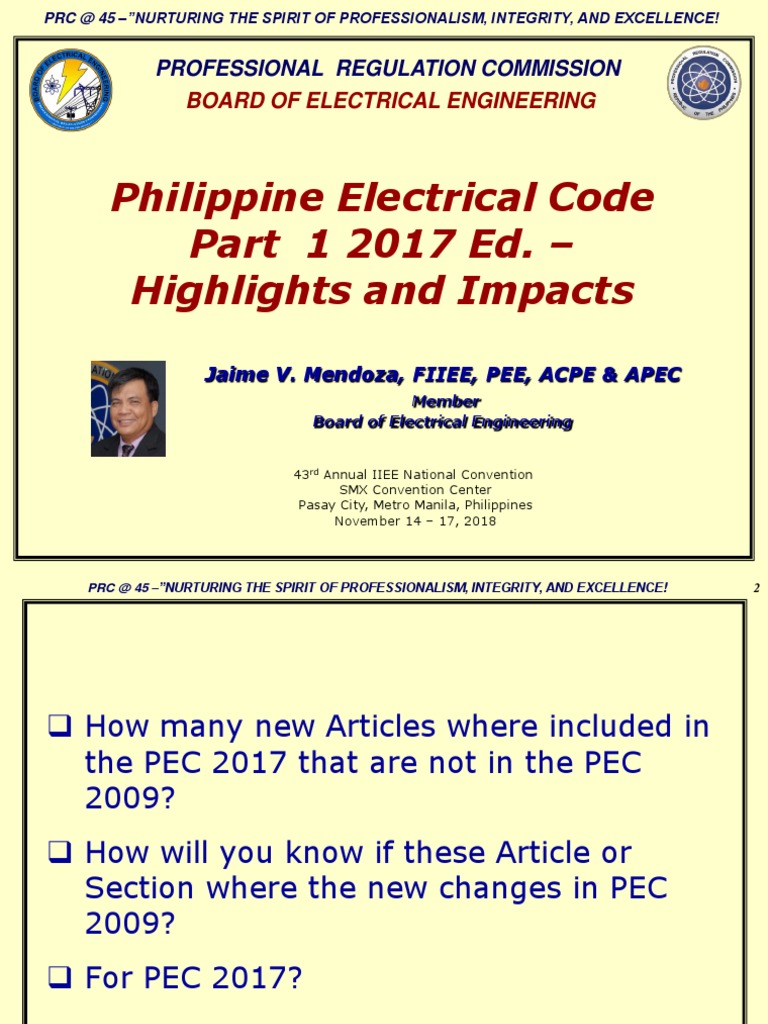 Philippine Electrical Code Part 1 2017 Ed. - Highlights and Impacts ...