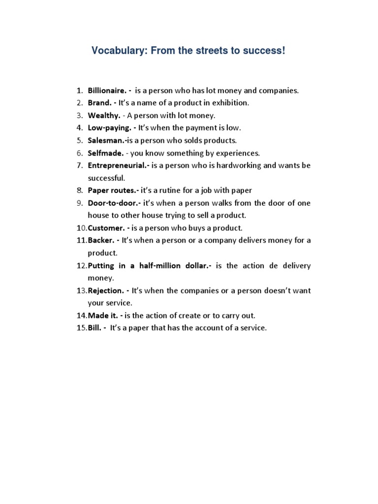 Vocabulary: From The Streets To Success! | PDF