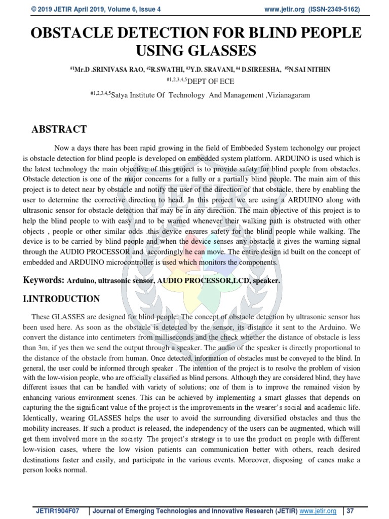 Obstacle Detection For Blind People Using Glasses | Download Free PDF ...