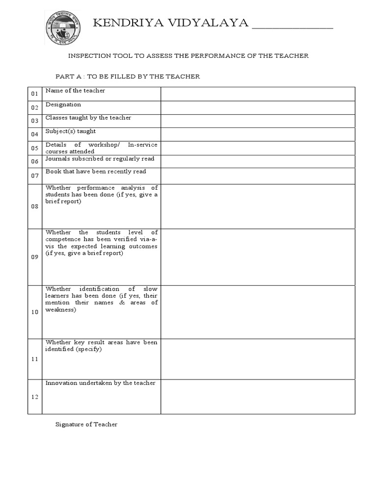 Inspection Tool Teacher Pdf Teachers Communication
