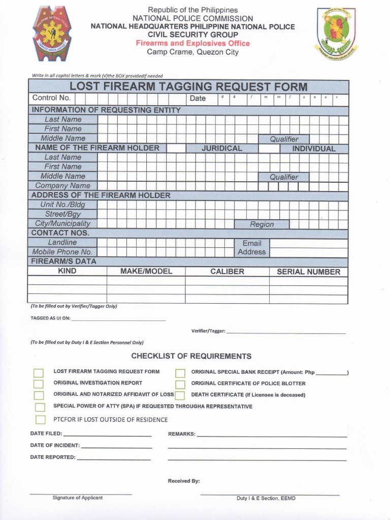 PNP Lost Firearm Form | PDF