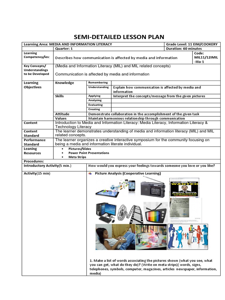 Semi-Detailed Lesson Plan: Describes How Communication Is Affected by ...