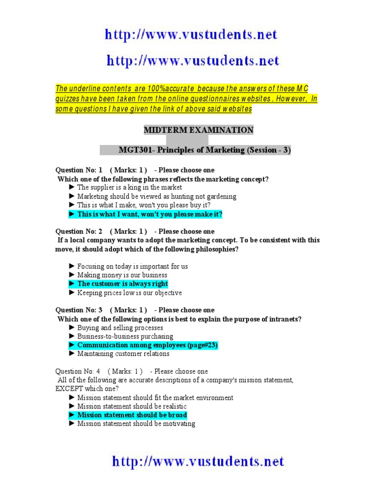 MGT301 MIDTERM Solved WWW - Vustudents.net-2 | PDF | Market Segmentation | Marketing
