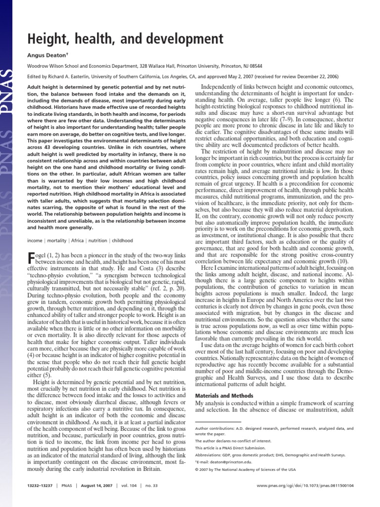 Height Health Dev Aug07 | PDF | Infant Mortality | Economic Growth