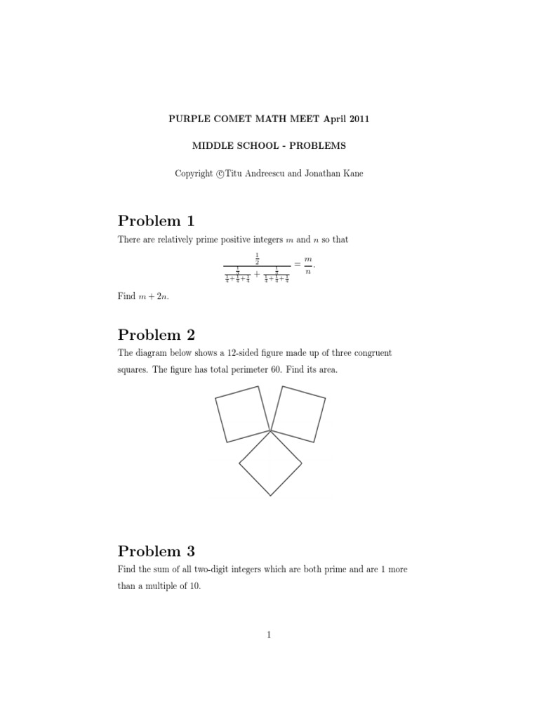 Middleschoolproblems PDF | PDF | Triangle | Algebra