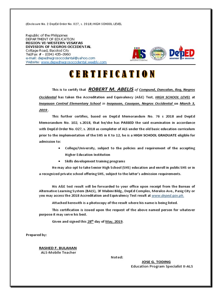 Certification For ALS | PDF