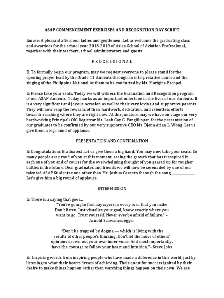 Commencement Exercises Script 2019 | PDF