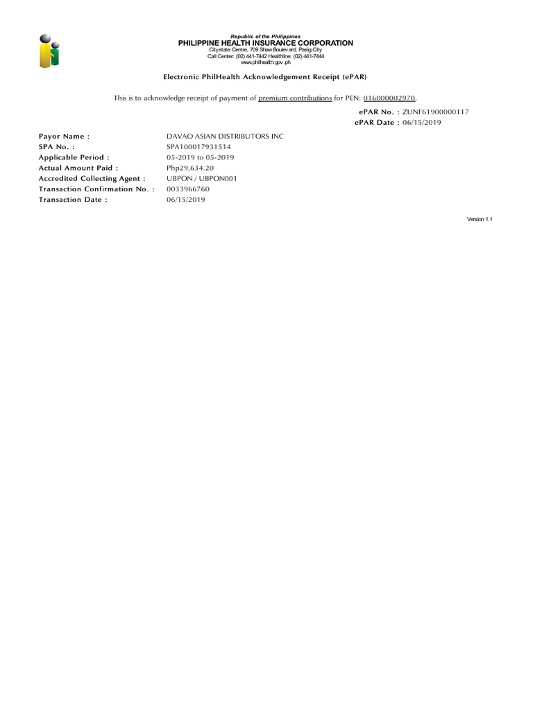 PhilHealth Premium Payment Receipt | PDF