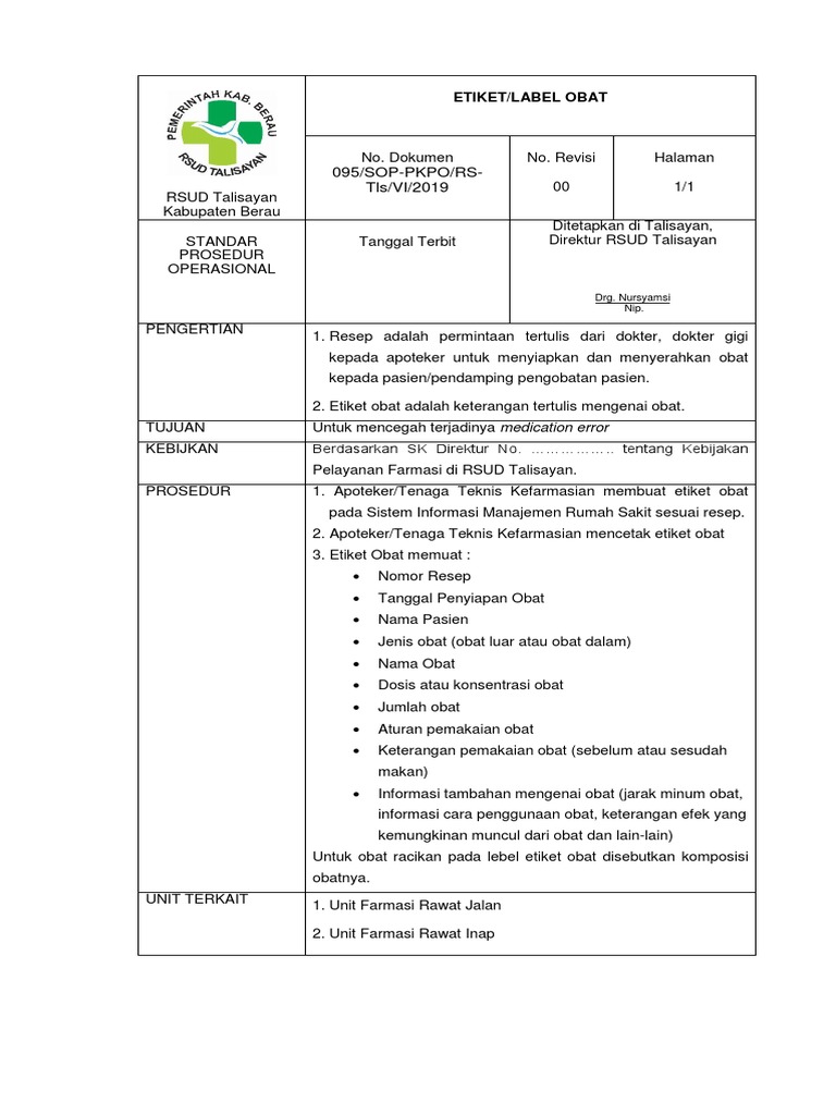 SPO Etiket Atau Label Obat | PDF