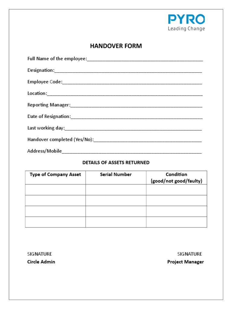 Handover Form | PDF