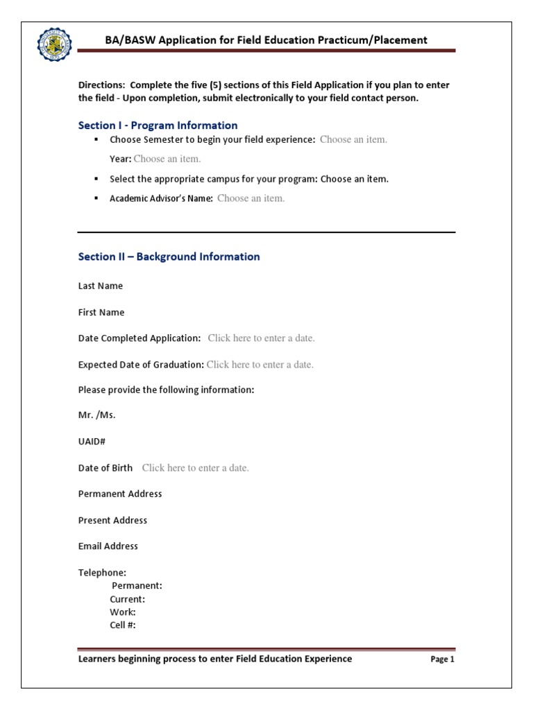 BA/BASW Field Education Application Guide | PDF | Bachelor Of Arts ...