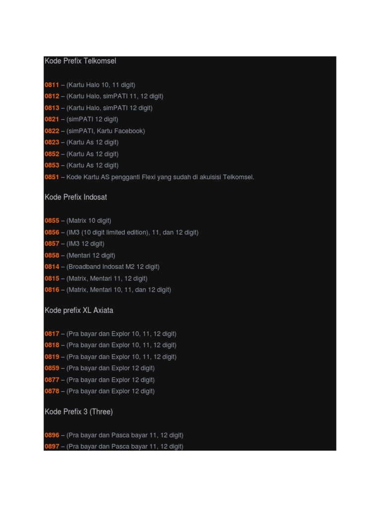 Kode Prefix Selular | PDF