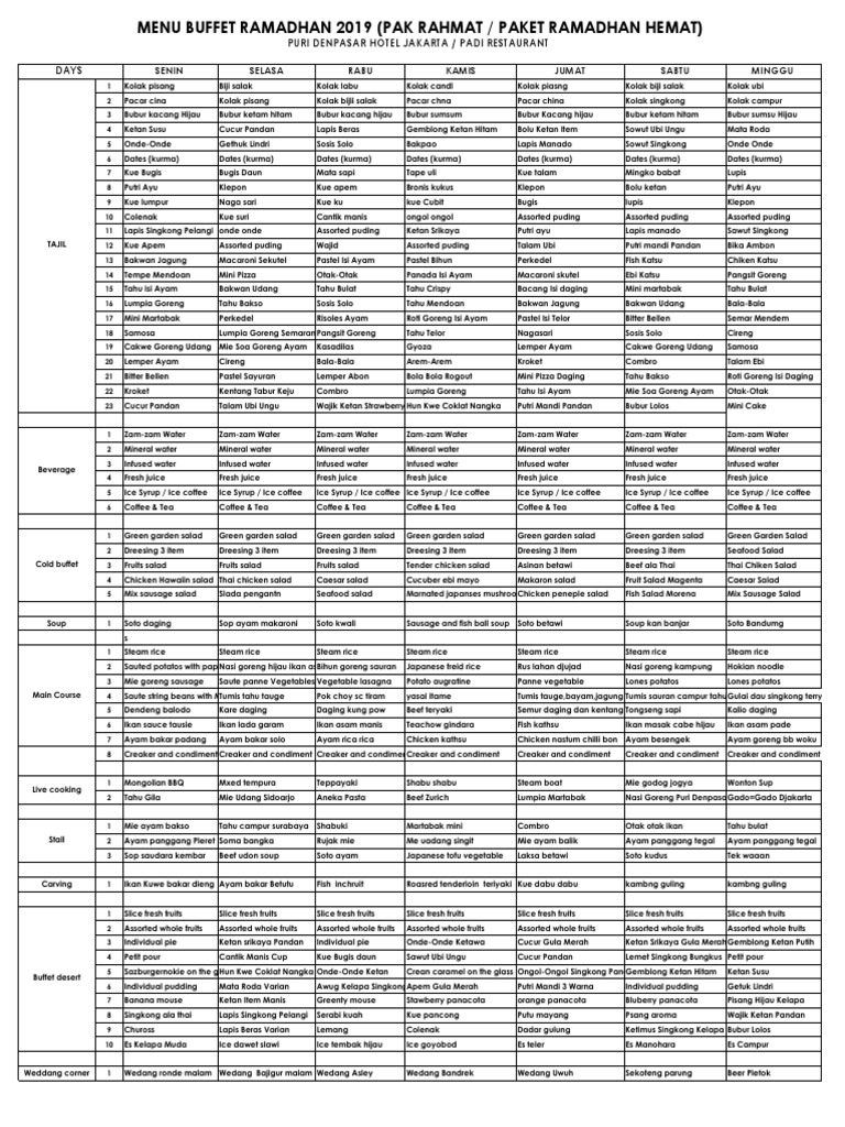Cycle Menu Ramadhan 2019 | PDF