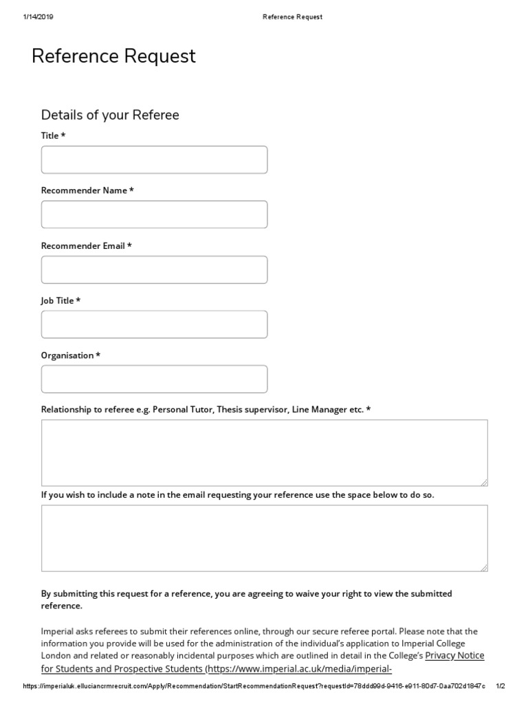 Reference Request: Details of Your Referee | PDF