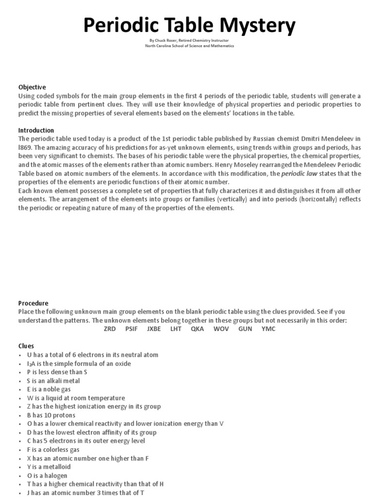 Periodic Table Mystery | PDF | Periodic Table | Chemical Elements