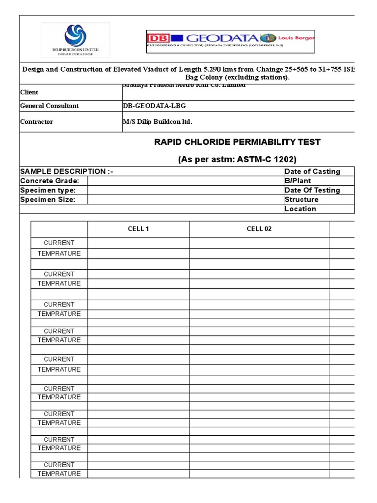 Rapid Chloride Permeability Test Report for the Design and Construction ...