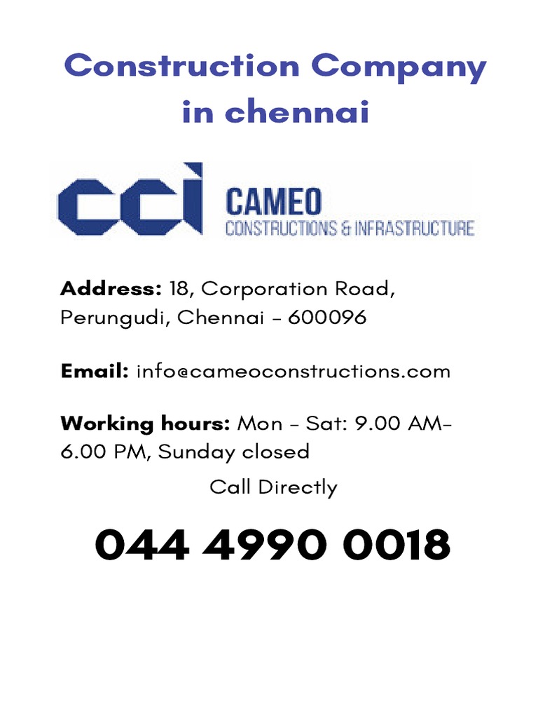Cameo Construction Services in Chennai | PDF | Expert | Engineering