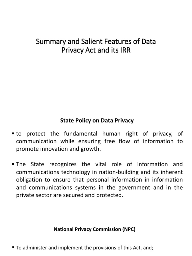 Summary and Salient Features of Data Privacy Act | PDF | Personally ...