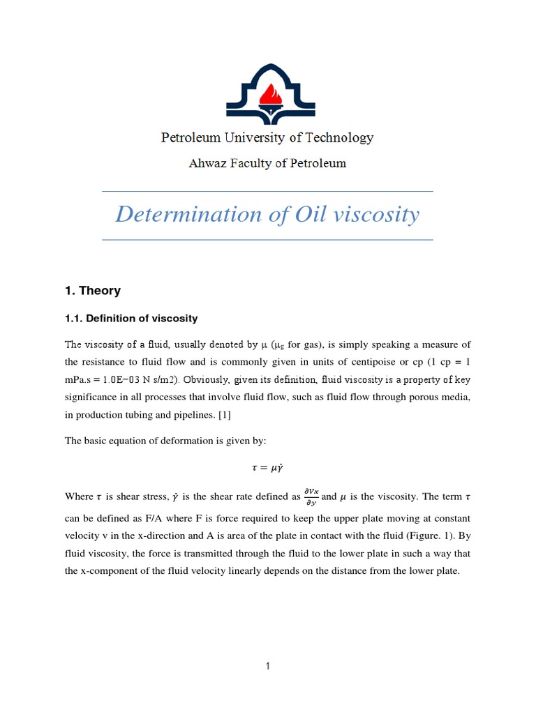 Determination of Oil Viscosity | PDF | Viscosity | Shear Stress