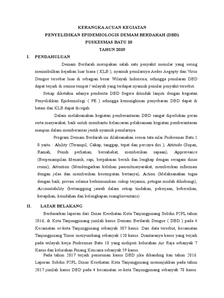 Kak Penyelidikan Epidemiologi DBD Tahun 2019 | PDF