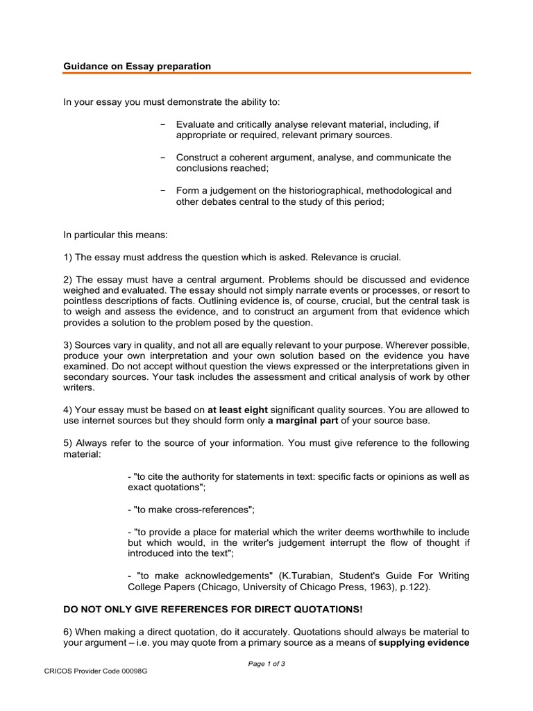 Guidance On Essay Preparation: Code 00098G | PDF | Essays | Historiography