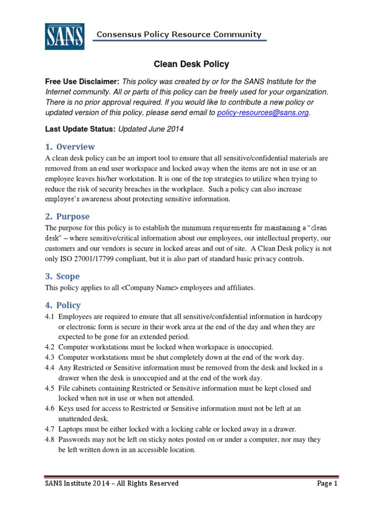 Clean Desk Policy | PDF | Information Security | Information Technology