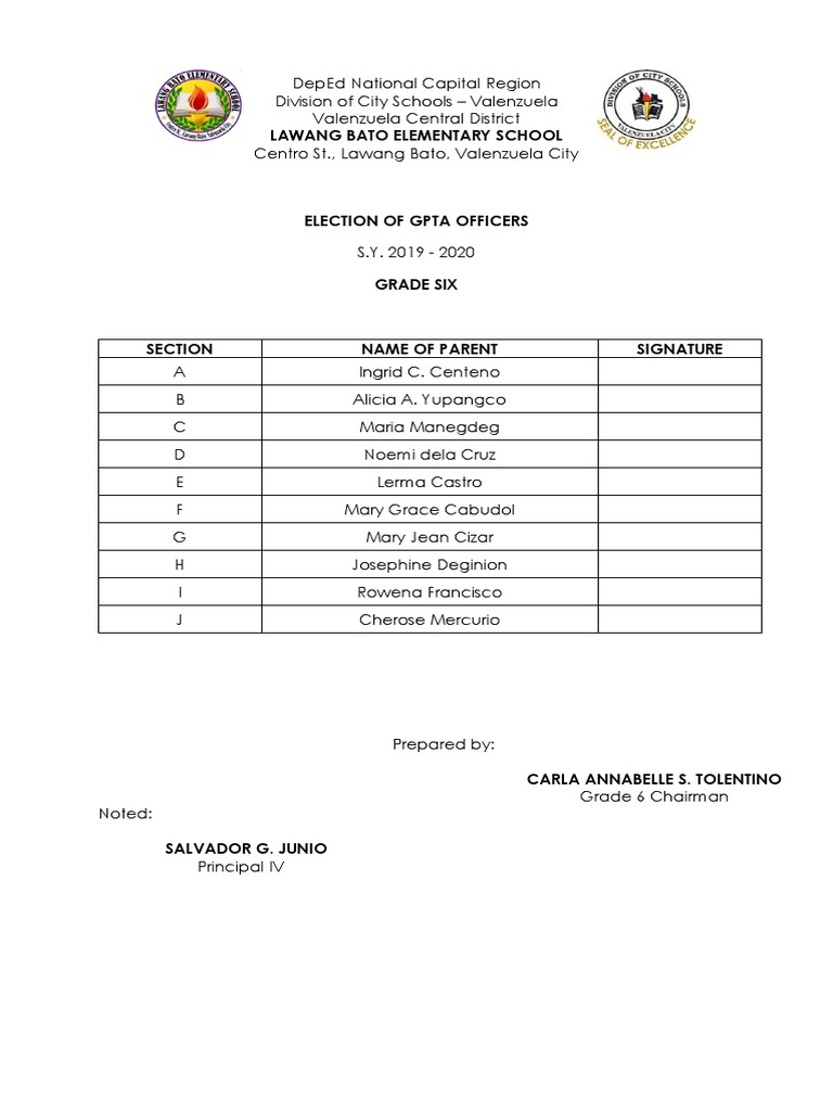 Election of GPTA Officers Attendance | PDF