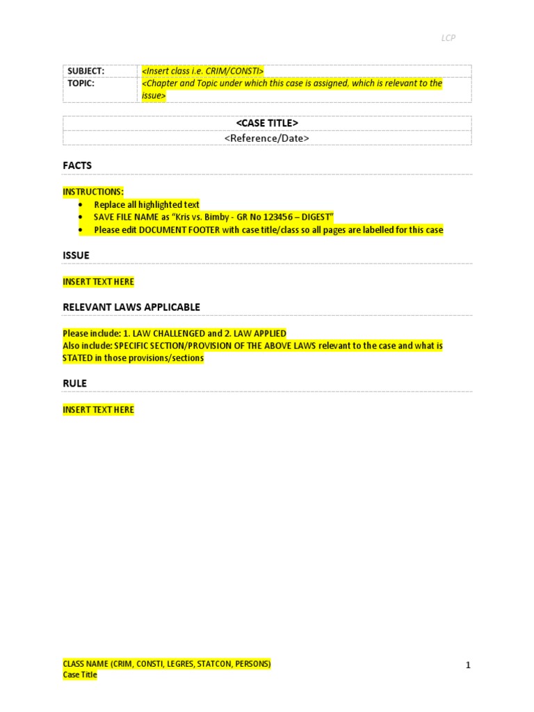 Case Digest Template Guide | PDF | Computers