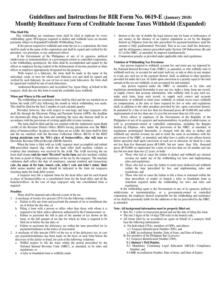 0619-E Jan 2018 Guidelines | PDF | Withholding Tax | Taxes