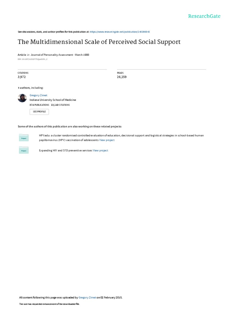 Multidimensional Scale of Social Support | PDF