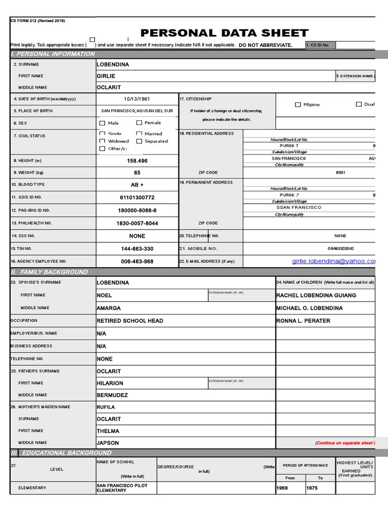 GIRLIE NEW Revised Personal Data Sheet R2016 1 | PDF | Justice | Crime ...