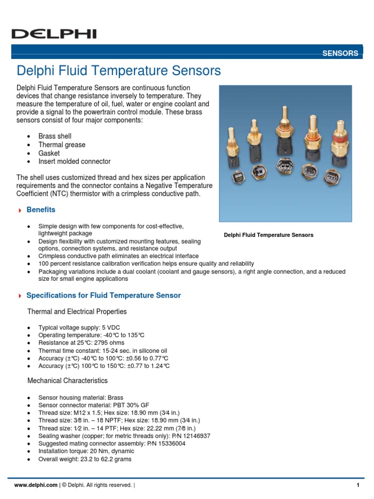 Delphi Temp Sensor | PDF | Electrical Resistance And Conductance | Sensor